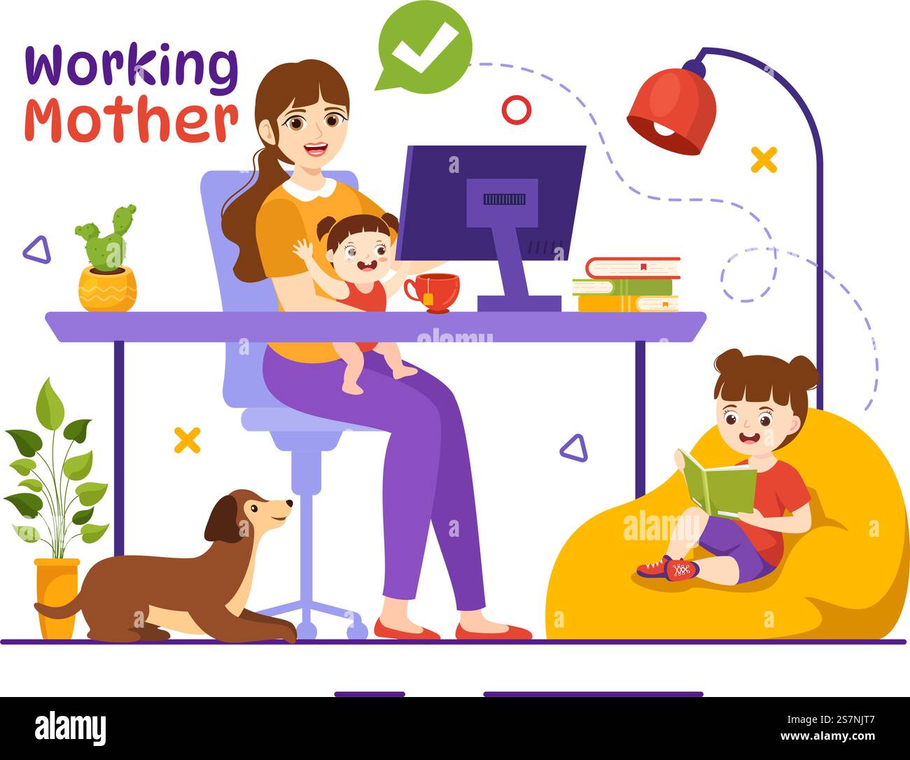 Working Mother Vector Illustration with Mothers who does Work and Takes ...