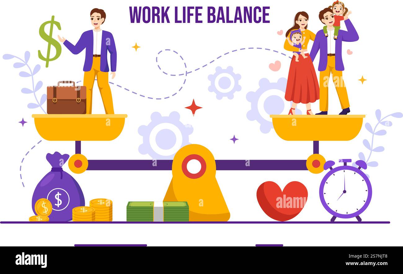Work Life Balance Vector Illustration of Person Balancing with Job and ...