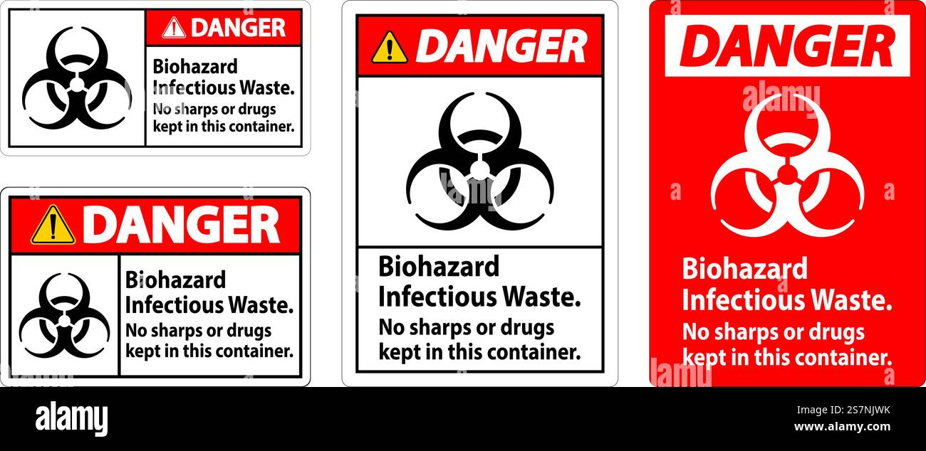 Danger Label Biohazard Infectious Waste, No Sharps Or Drugs Kept In ...