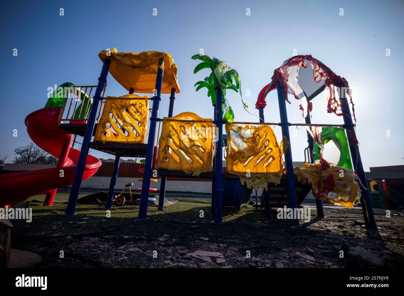 Altadena, California, USA. 19th Jan, 2025. A children playground melted ...