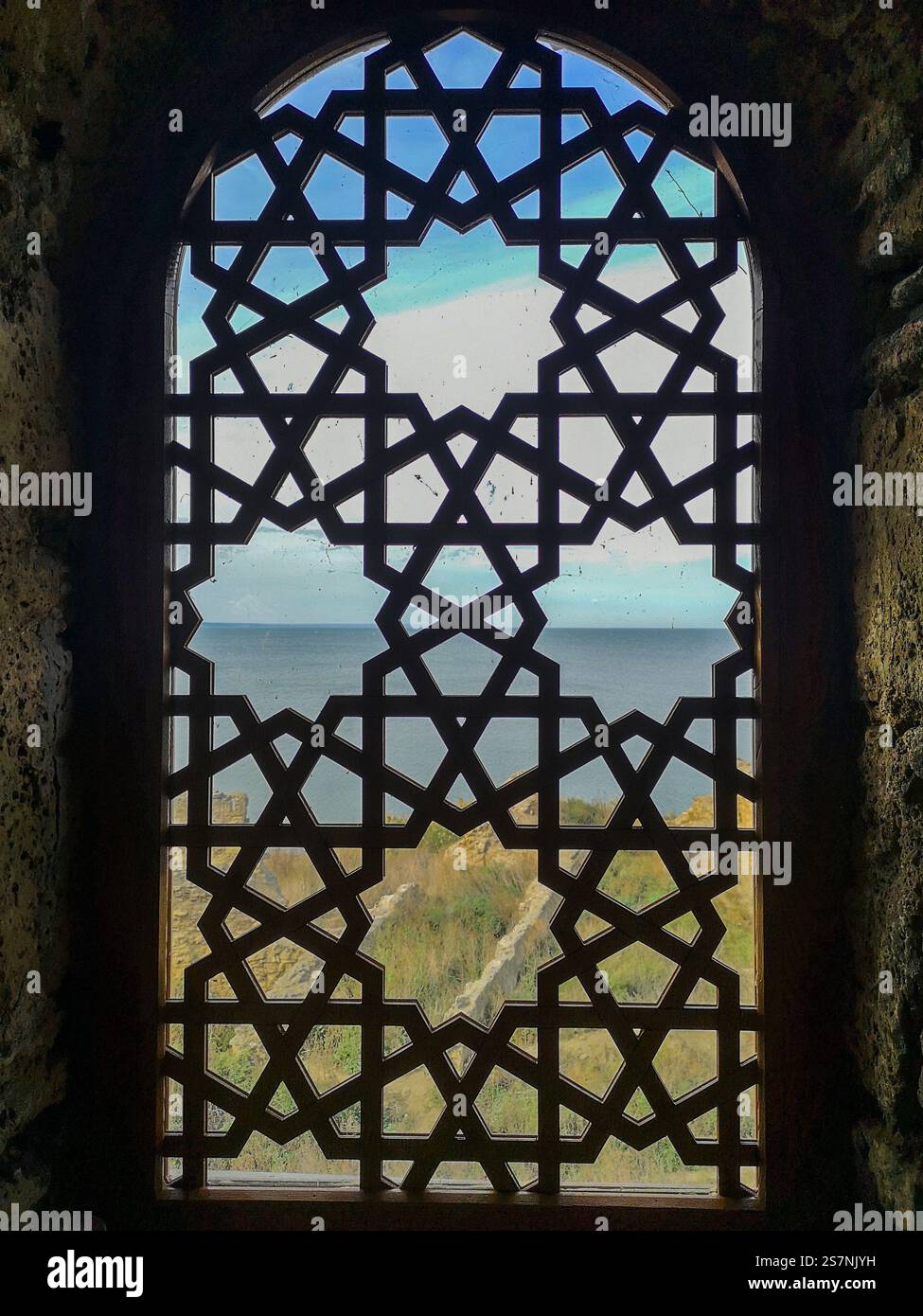 An elaborate window frame overlooking an inlet. Bilhorod-Dnistrovskyi ...