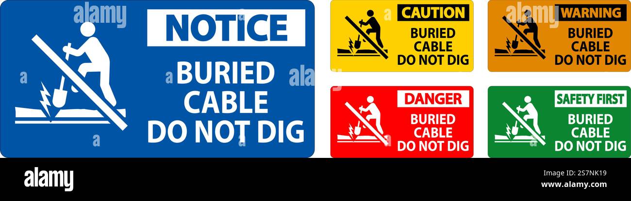 Danger Sign Buried Cable, Do Not Dig On White Background Stock Vector ...