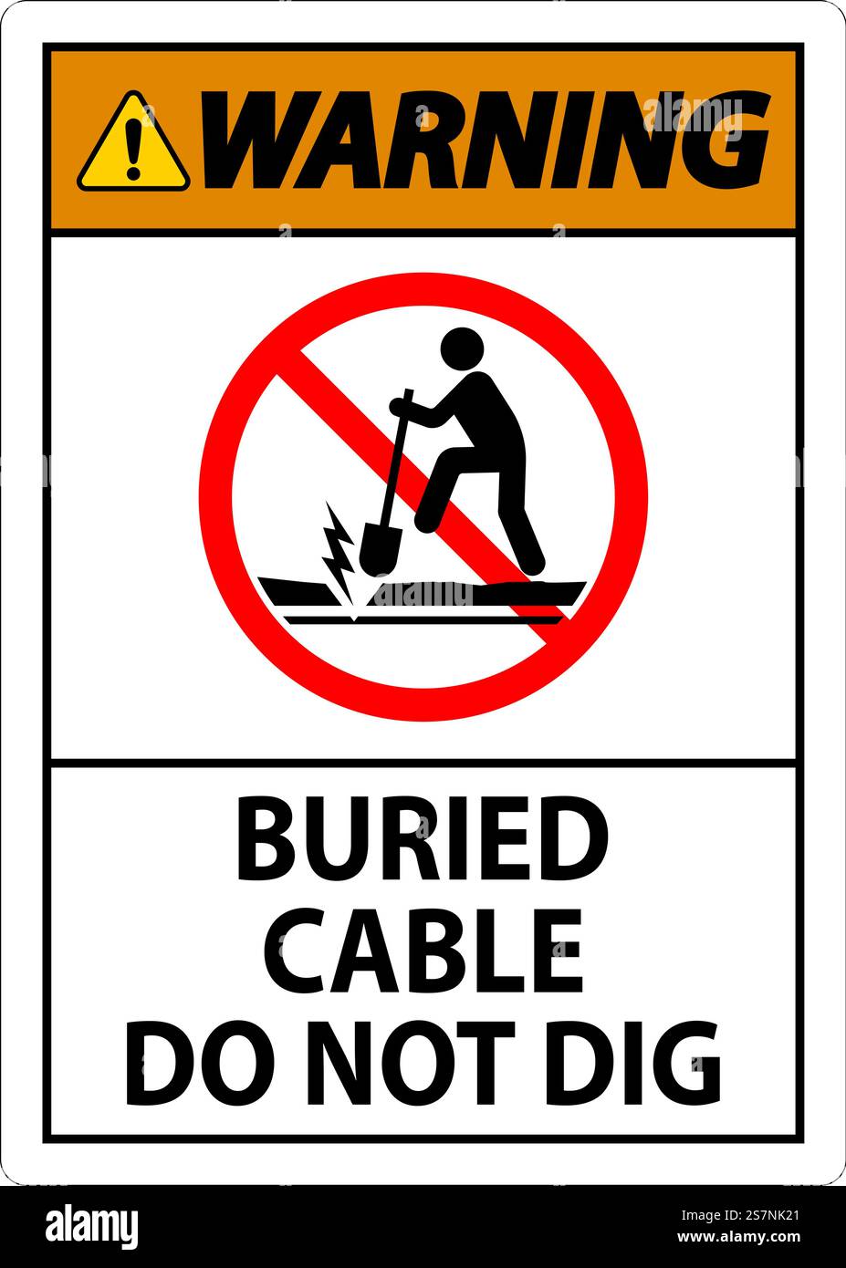 Warning Sign Buried Cable, Do Not Dig On White Background Stock Vector ...