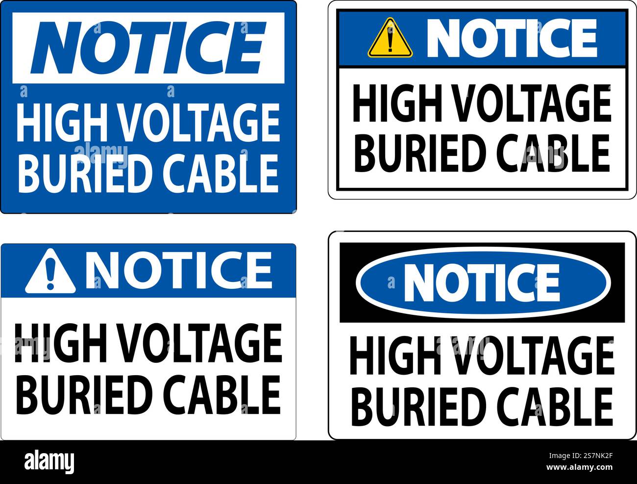 Notice Sign High Voltage Buried Cable On White Background Stock Vector ...