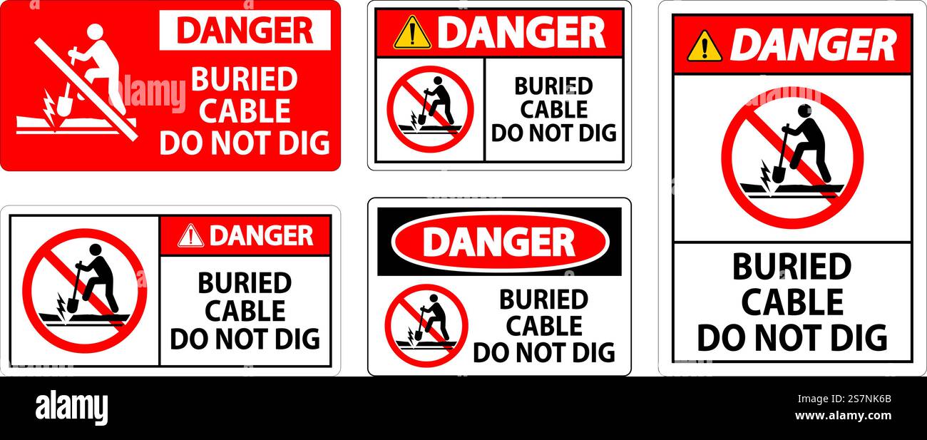 Danger Sign Buried Cable, Do Not Dig On White Background Stock Vector ...