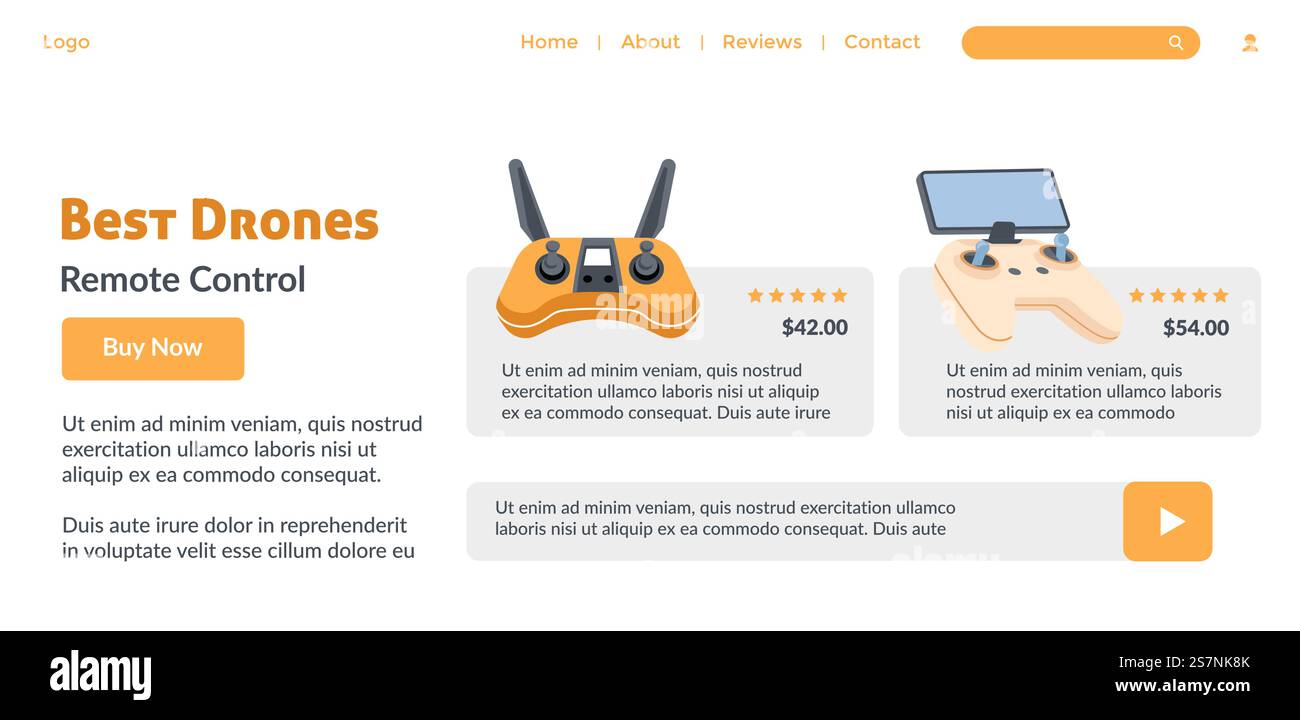 Drones with remote control, website page with reviews and information ...