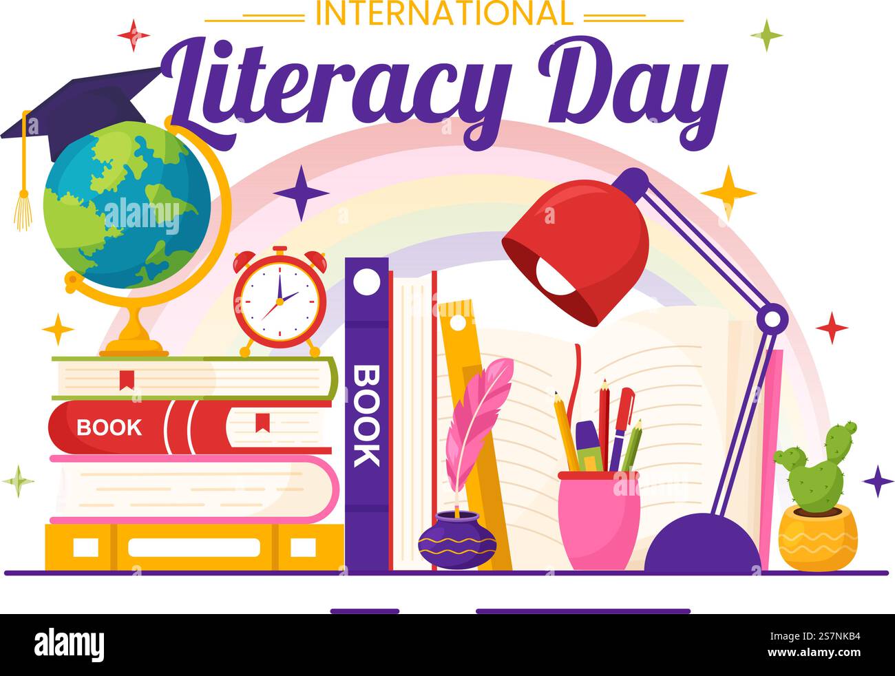 International Literacy Day Vector Illustration on 8th September with ...