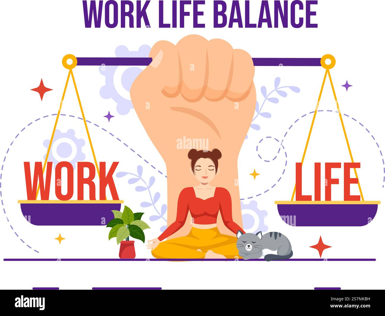 Work Life Balance Vector Illustration of Person Balancing with Job and ...