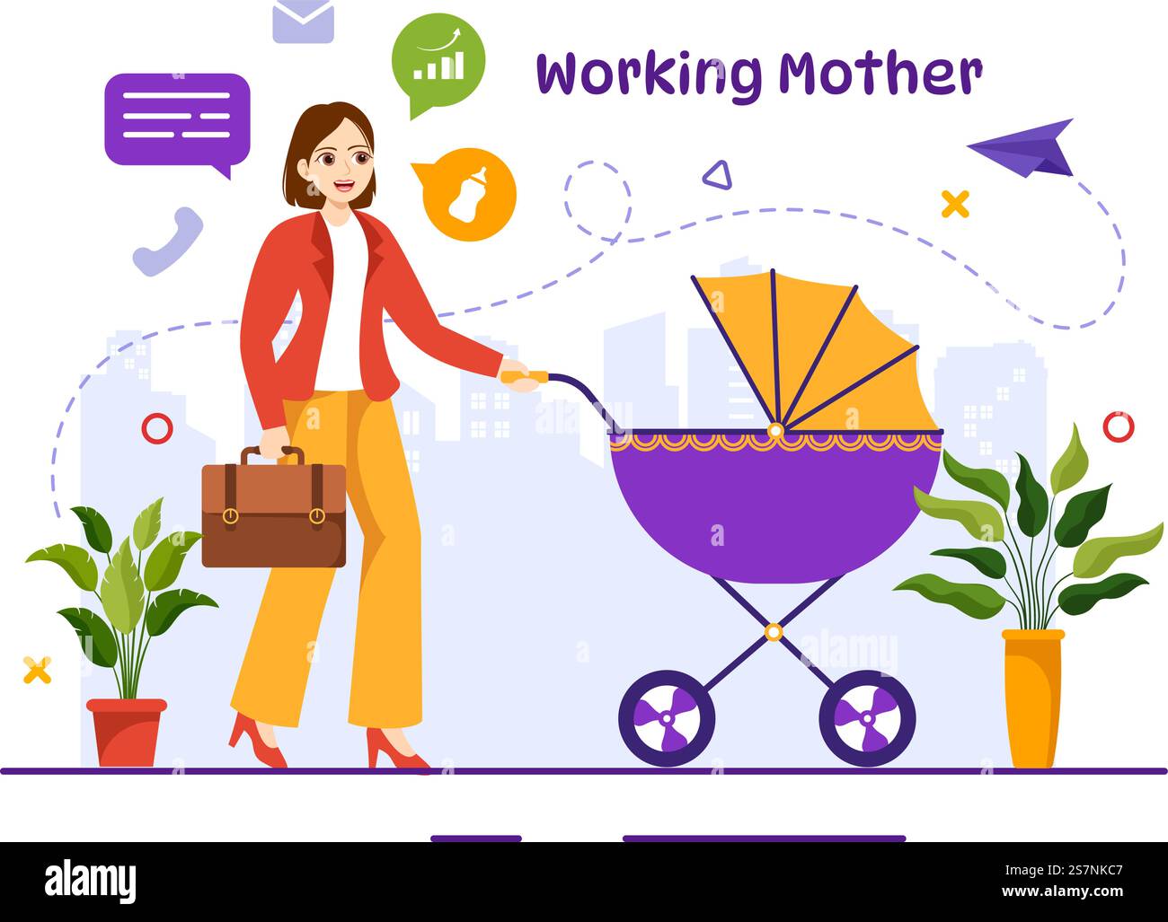 Working Mother Vector Illustration with Mothers who does Work and Takes ...
