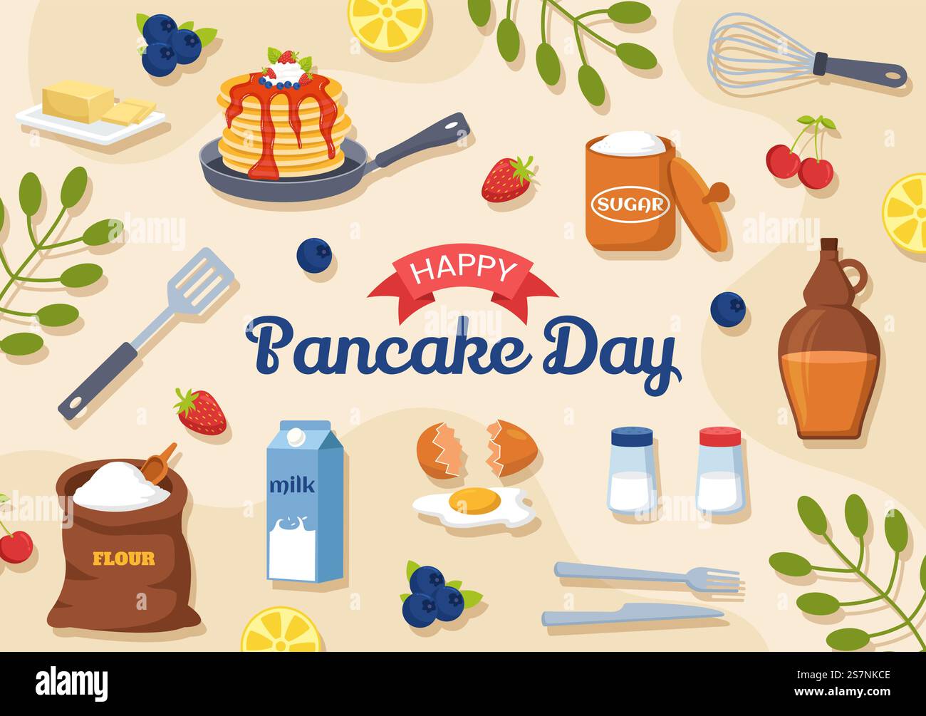 Pancake Day Vector Illustration a Plate of Pancakes Topped with Syrup ...