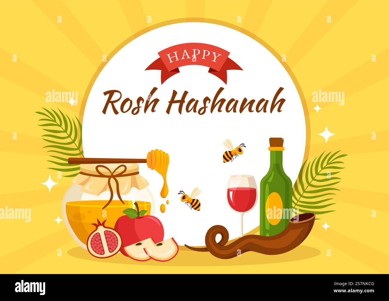 Happy Rosh Hashanah Vector Illustration of Jewish New Year Holiday with ...