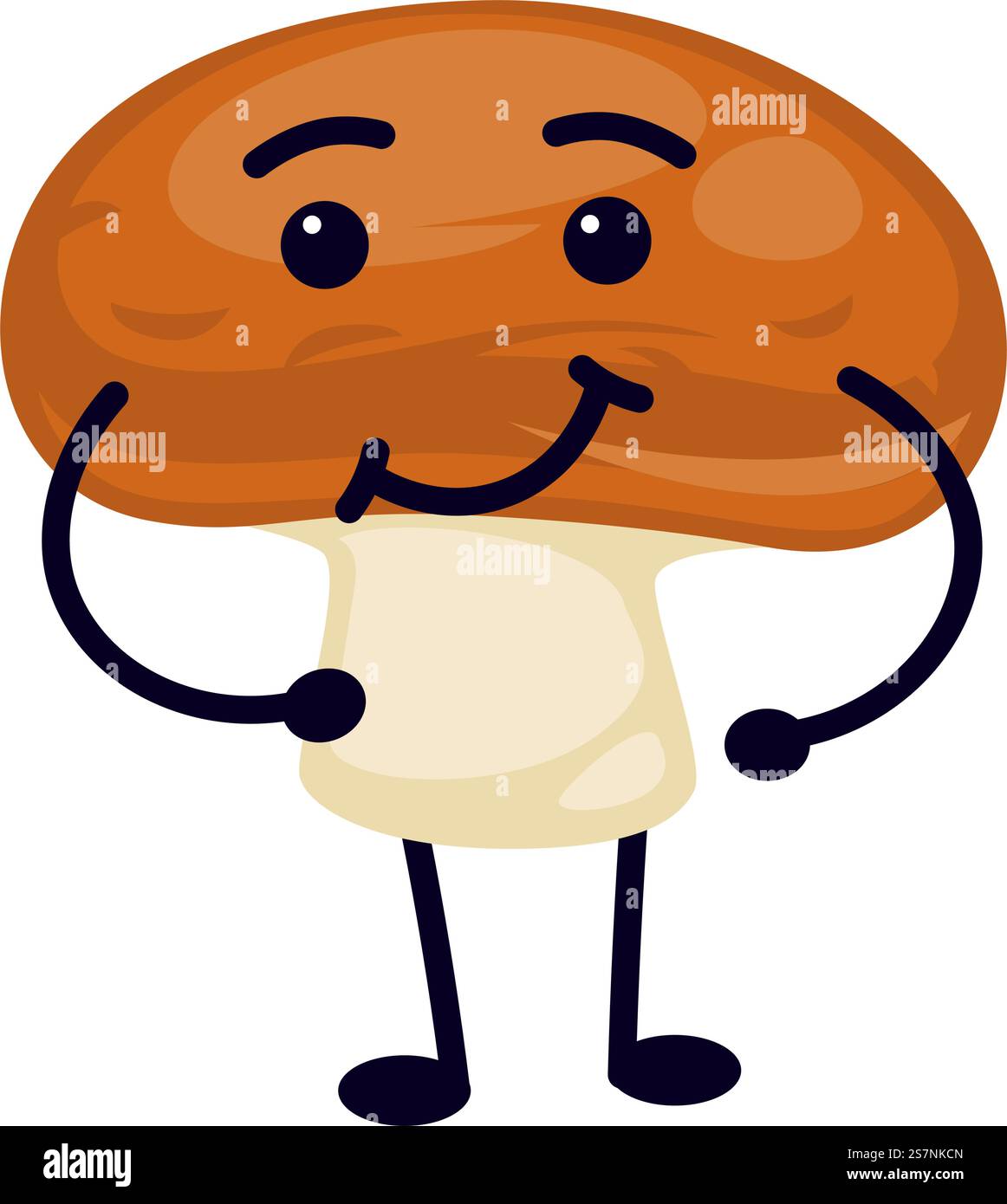 Mushroom character with smiling face, hands and legs. Isolated ripe ...