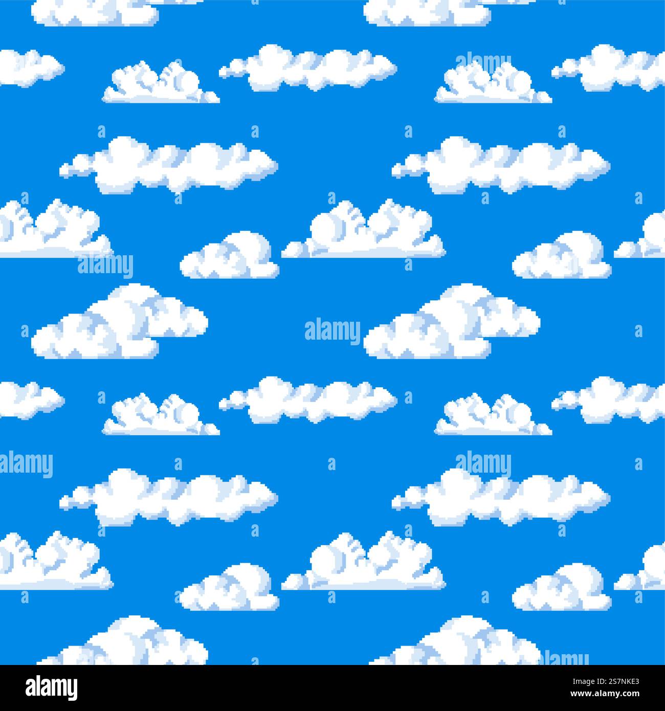 Cloudscape, pixelated clear sky with clouds and nature location. Game ...