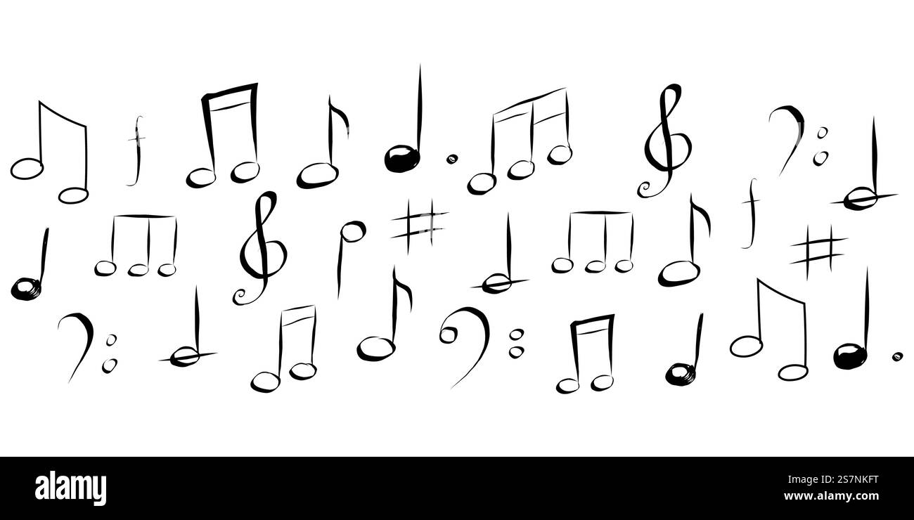 Music note hand drawn sketch silhouette, cute doodle melody. Line music ...