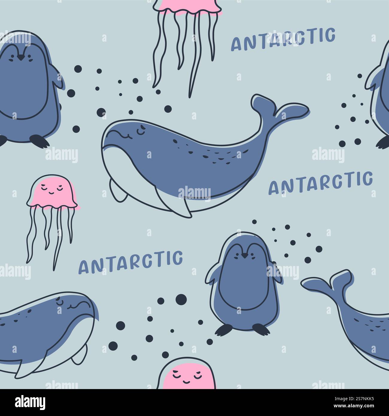 Animals of the Antarctic, cute personages and characters. Whale and ...