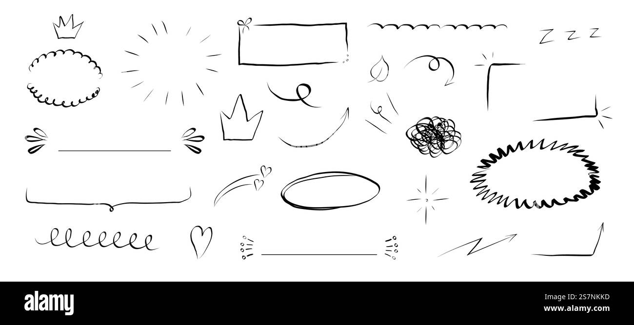 Underline mark border doodle hand drawn mark, swoosh highlight freehand ...