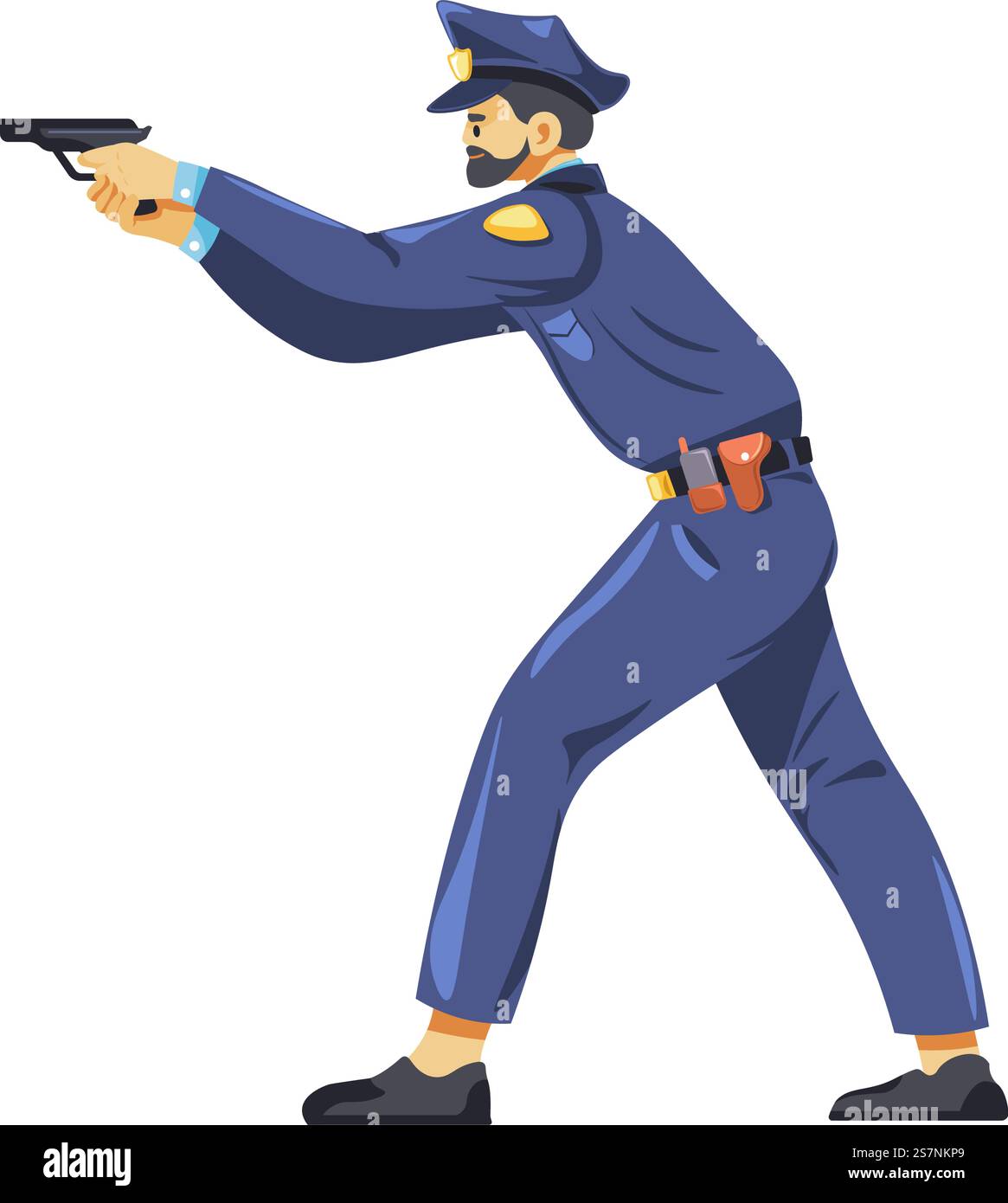 Cop pointing gun, isolated policeman on duty in dangerous situation ...