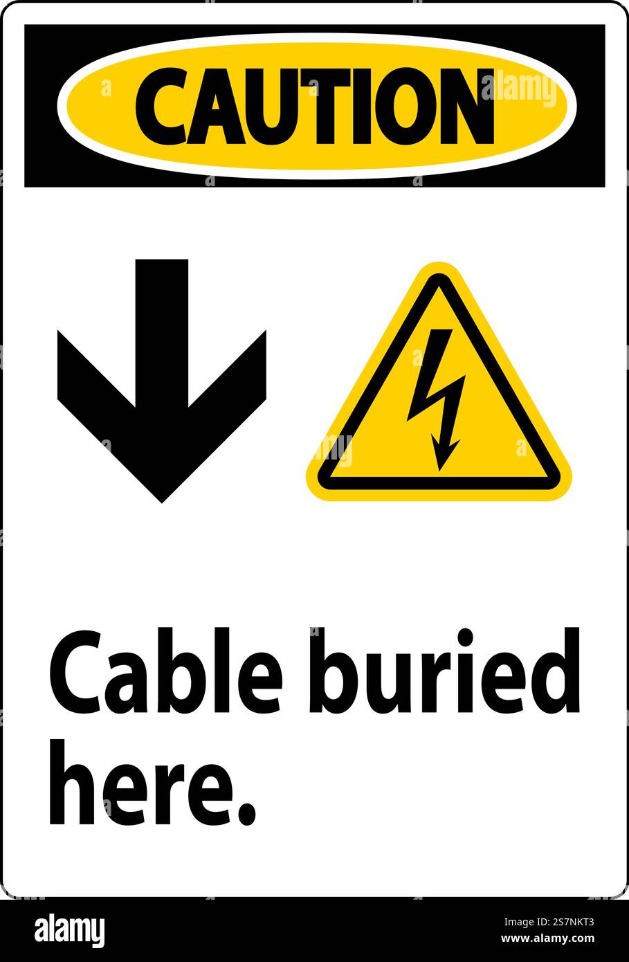 Caution Sign Cable Buried Here. With Down Arrow and Electric Shock ...