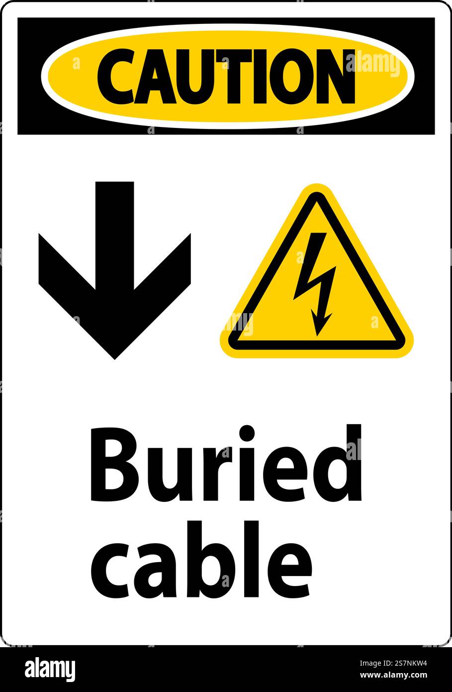 Caution Sign Buried Cable With Down Arrow and Electric Shock Symbol ...
