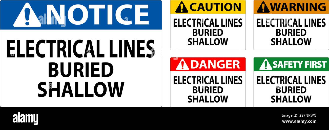 Danger Sign Electrical Lines, Buried Shallow On White Bacground Stock ...