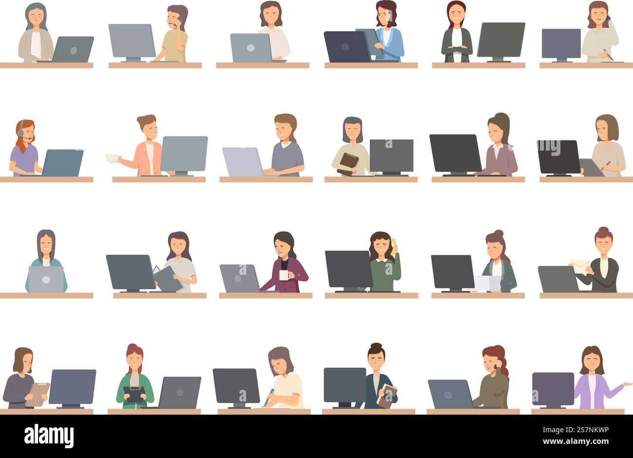 Secretary icons set cartoon vector. Work job. Lady office. Secretary ...