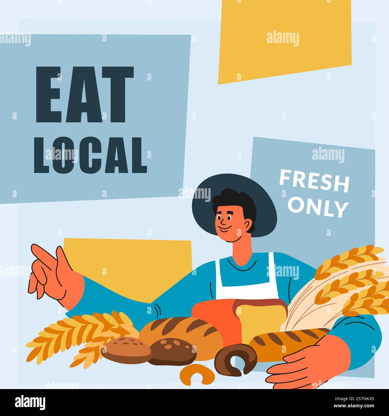 Local bakery shop with pastry and tasty meal, seller or farmer with ...