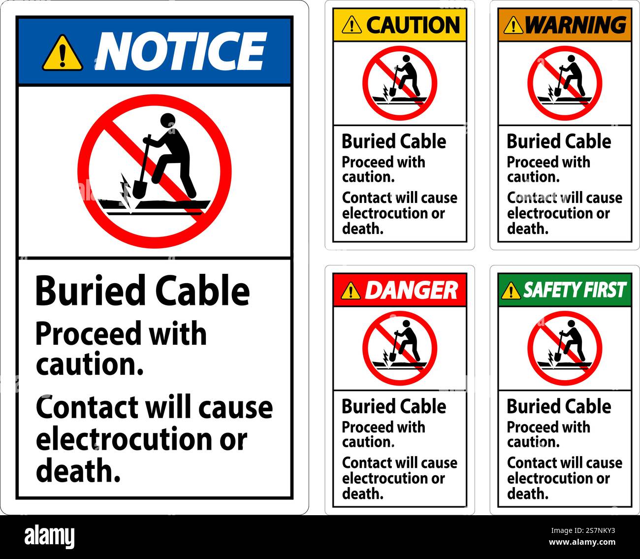 Danger Sign Buried Cable, Proceed With Caution, Contact Will Cause ...