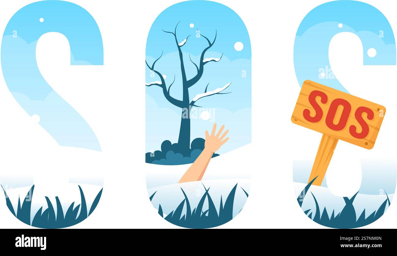 SOS Message Vector Illustration with People Who Need Emergency ...