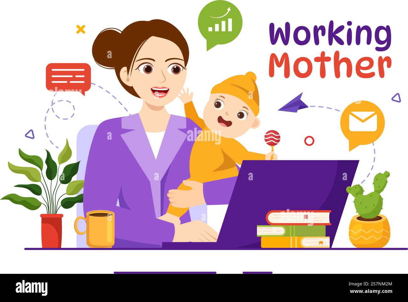 Working Mother Vector Illustration with Mothers who does Work and Takes ...