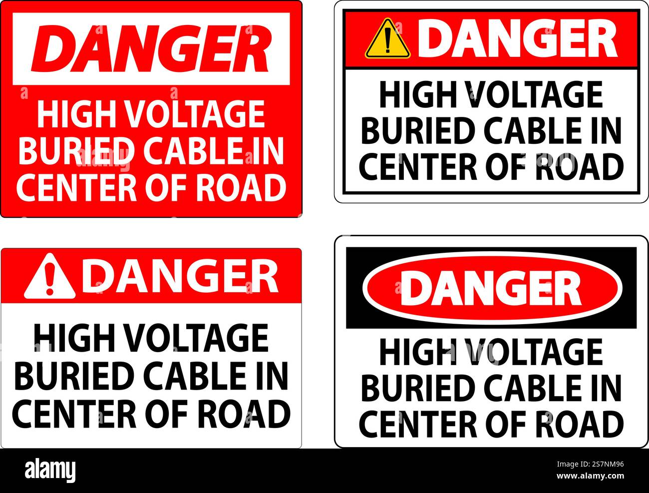 Danger Sign High Voltage Buried Cable In Center Of Road Stock Vector ...