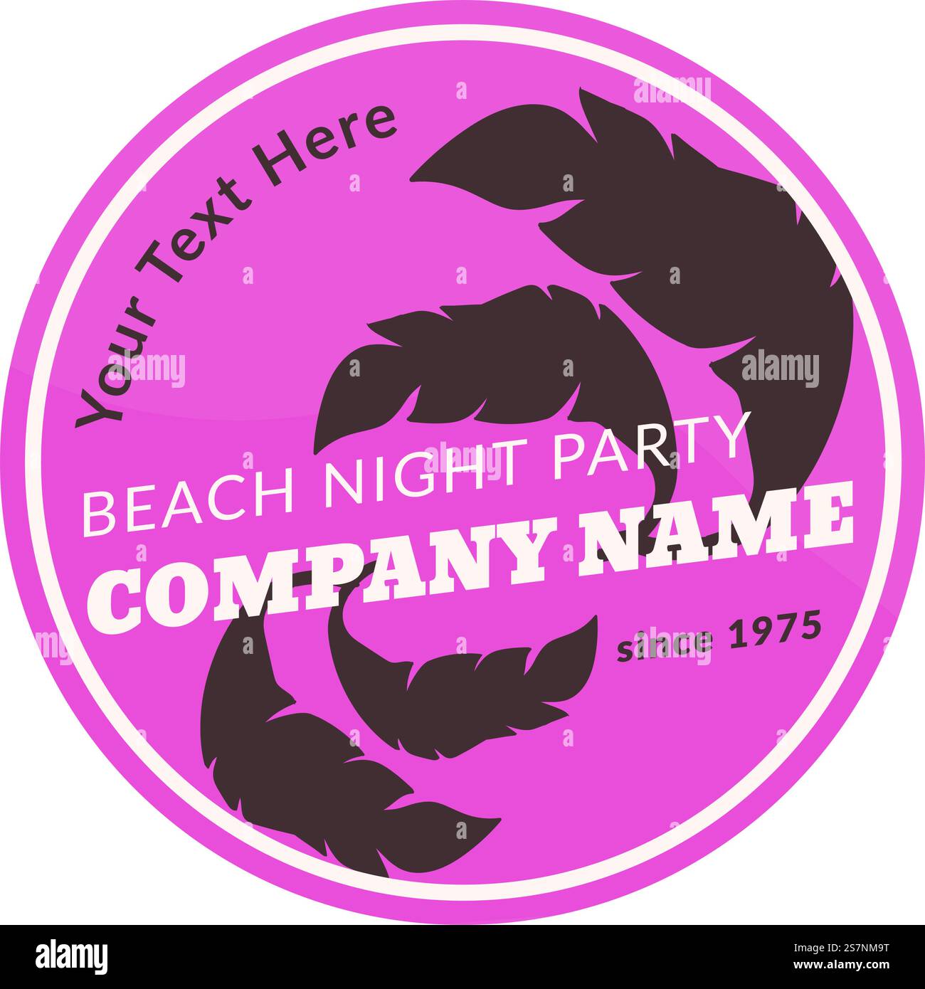 Beach night party label or emblem, advertisement logotype. Company name ...