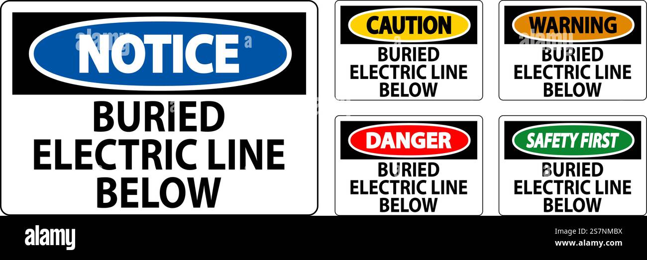 Caution Sign Buried Electric Line Below On White Background Stock ...