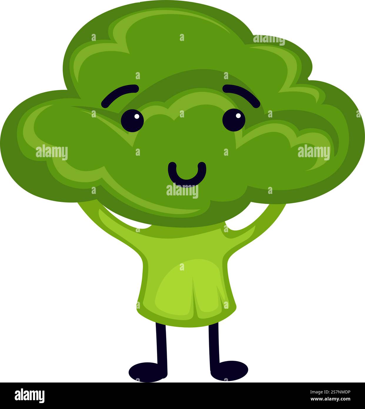 Broccoli cartoon character, isolated veggie with a smile on face, hands ...