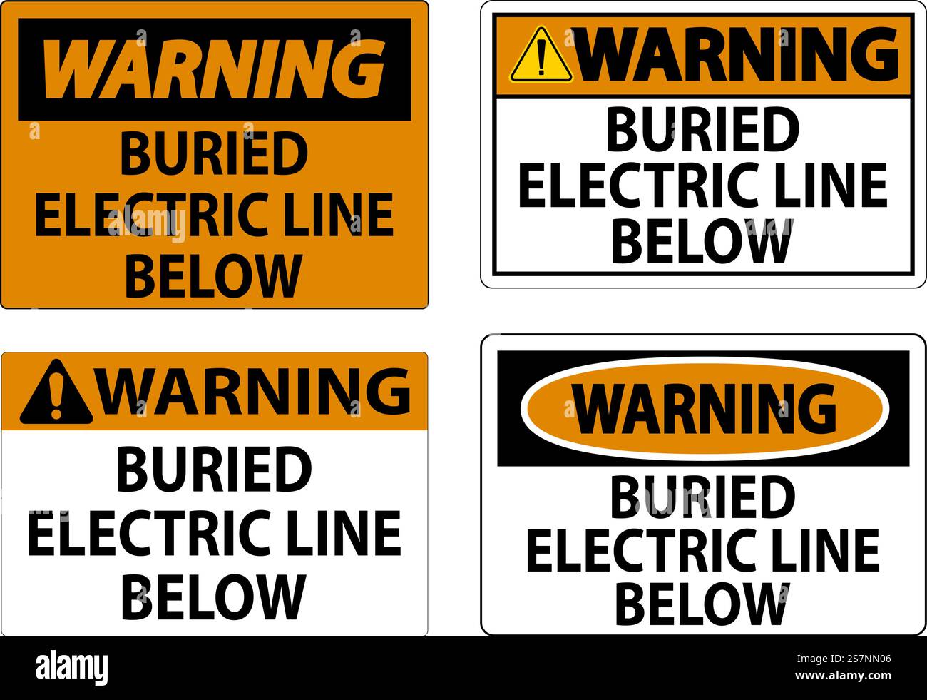 Warning Sign Buried Electric Line Below On White Background Stock ...