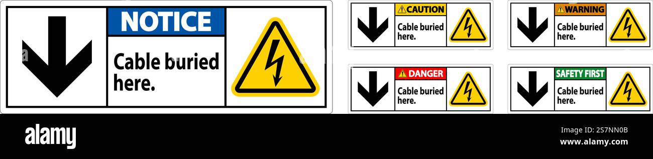 Danger Sign Cable Buried Here. With Down Arrow and Electric Shock ...