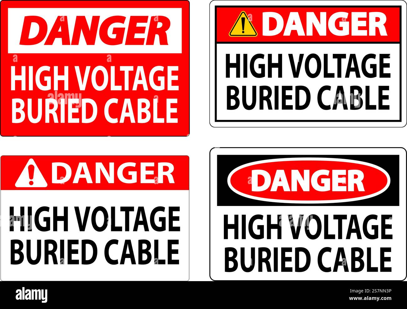 Danger Sign High Voltage Buried Cable On White Background Stock Vector ...