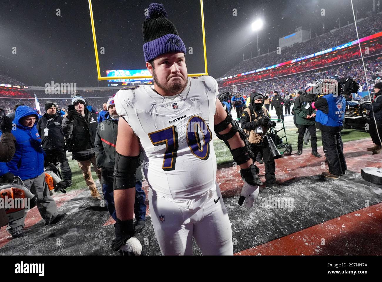 Baltimore Ravens offensive tackle Roger Rosengarten (70) walks off the ...