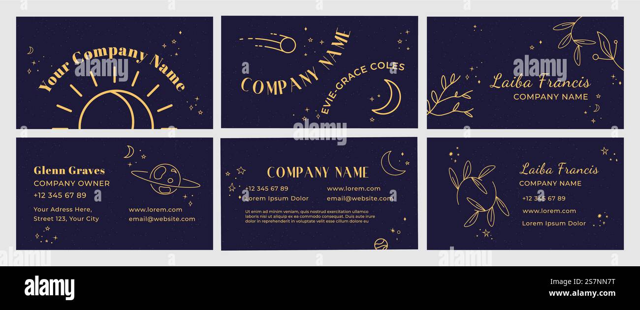 Business card branding design with night sky. Template corporate cards ...