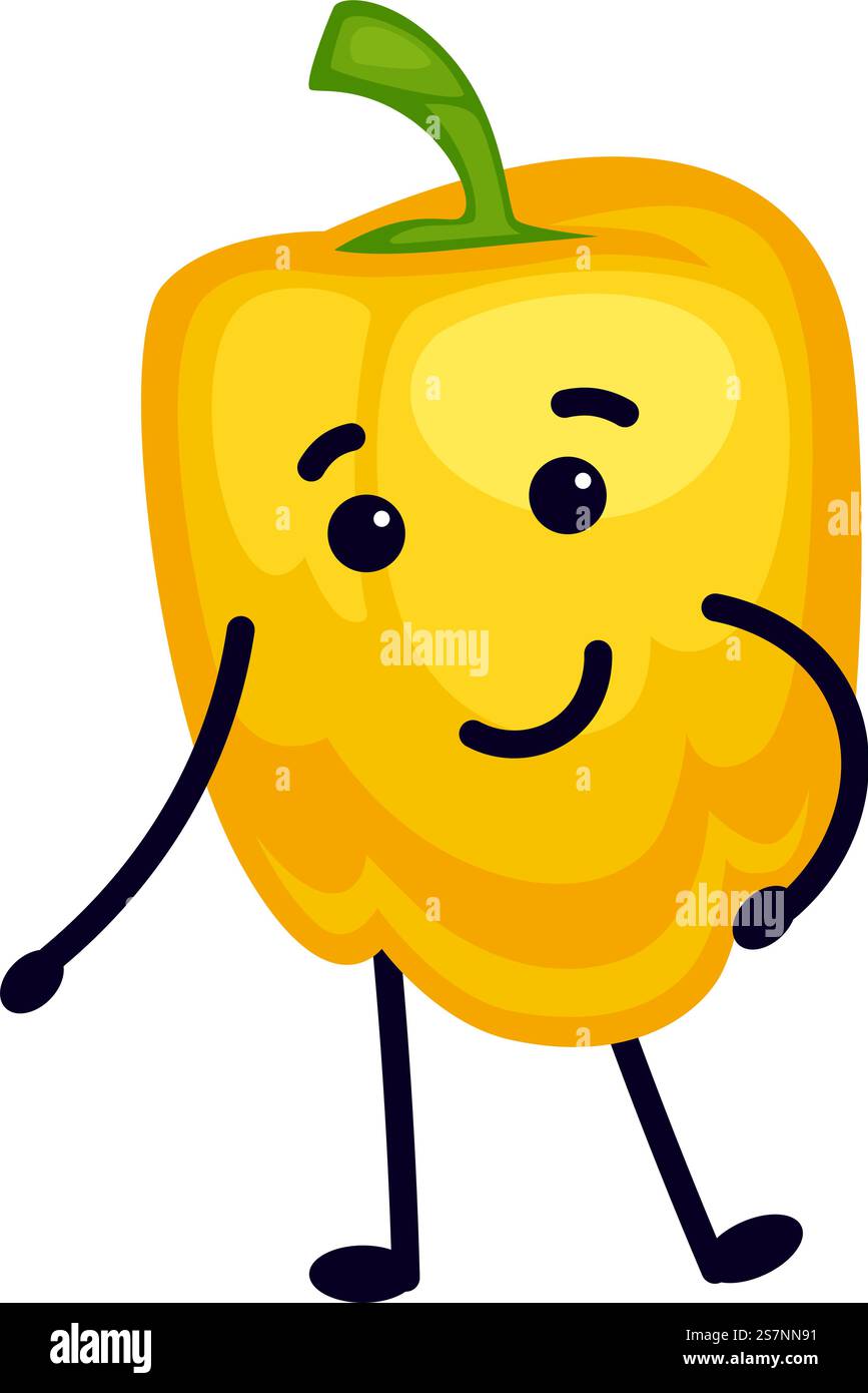 Smiling bell pepper character, isolated cartoon personage with hands ...