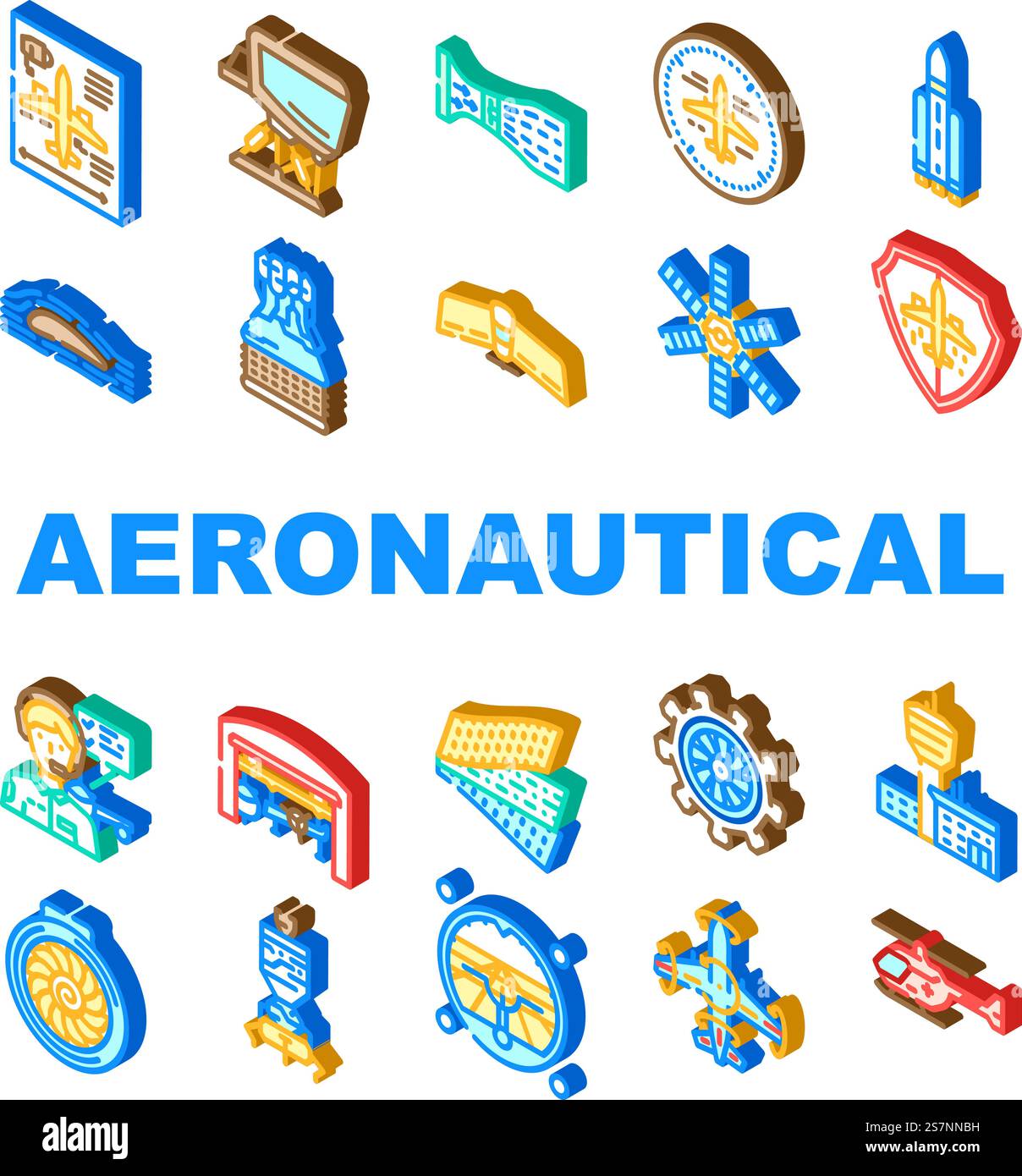 aeronautical engineer aviation icons set vector. airplane plane ...