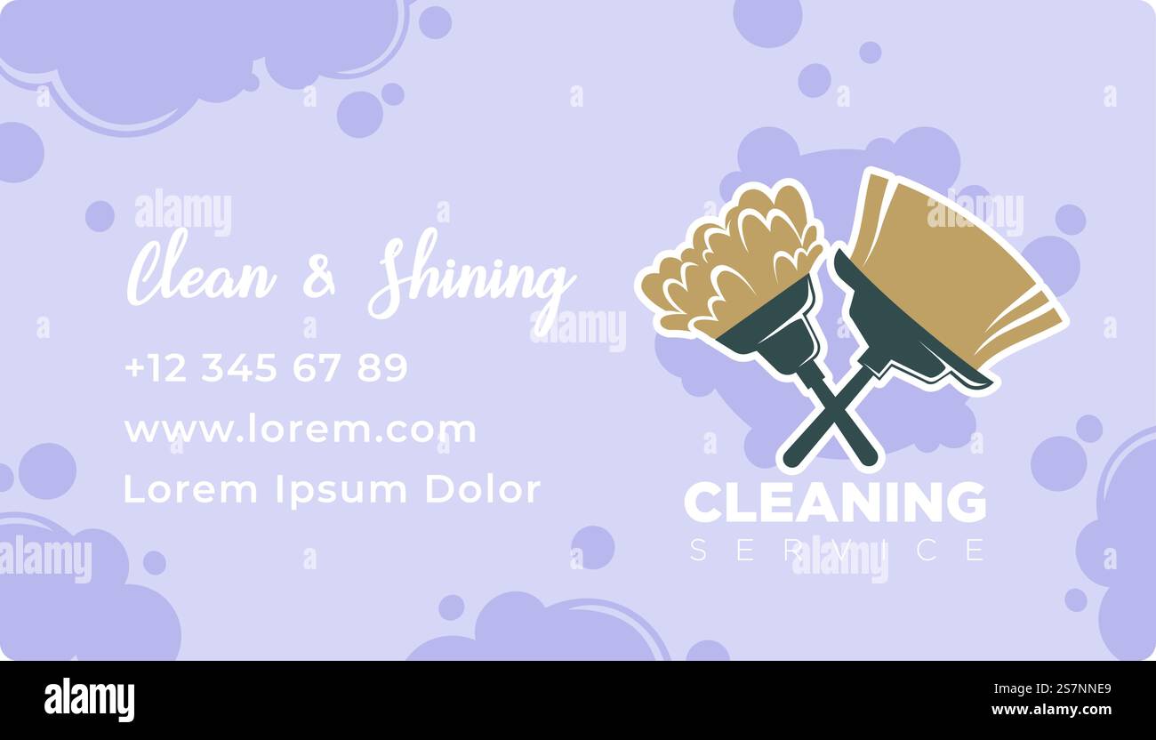 Cleaning and tidying up service, clean and shiny. Business card with ...