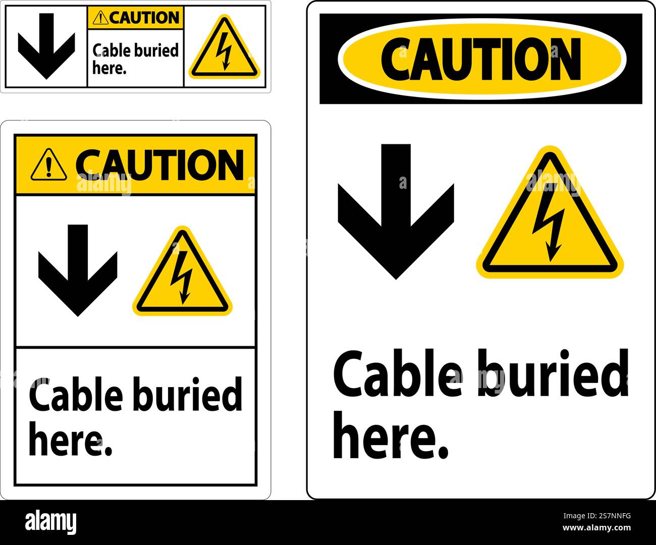 Caution Sign Cable Buried Here. With Down Arrow and Electric Shock ...