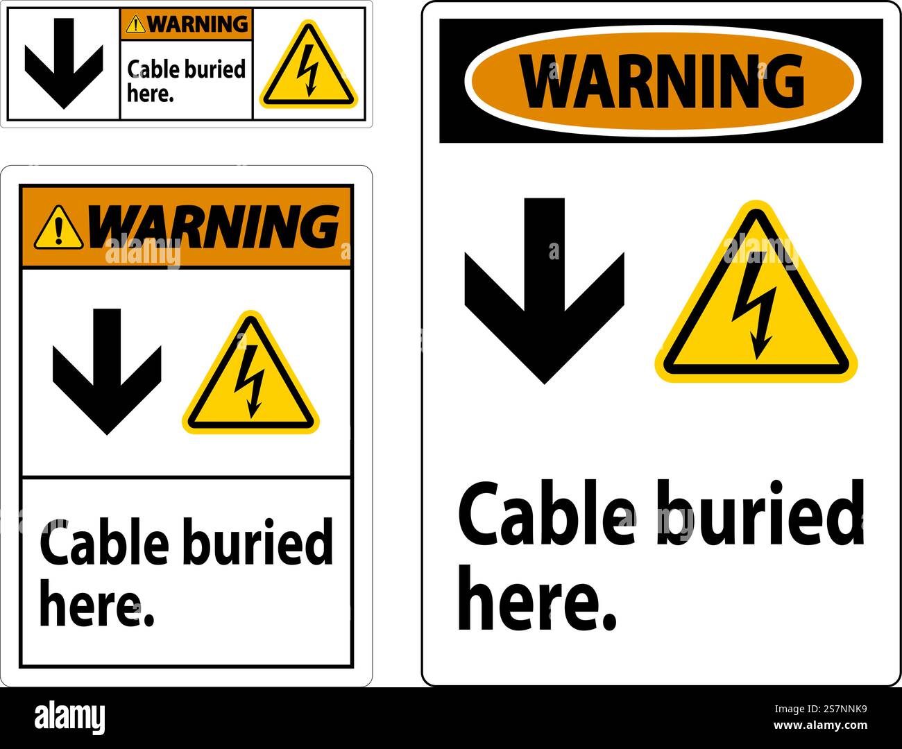 Warning Sign Cable Buried Here. With Down Arrow and Electric Shock ...