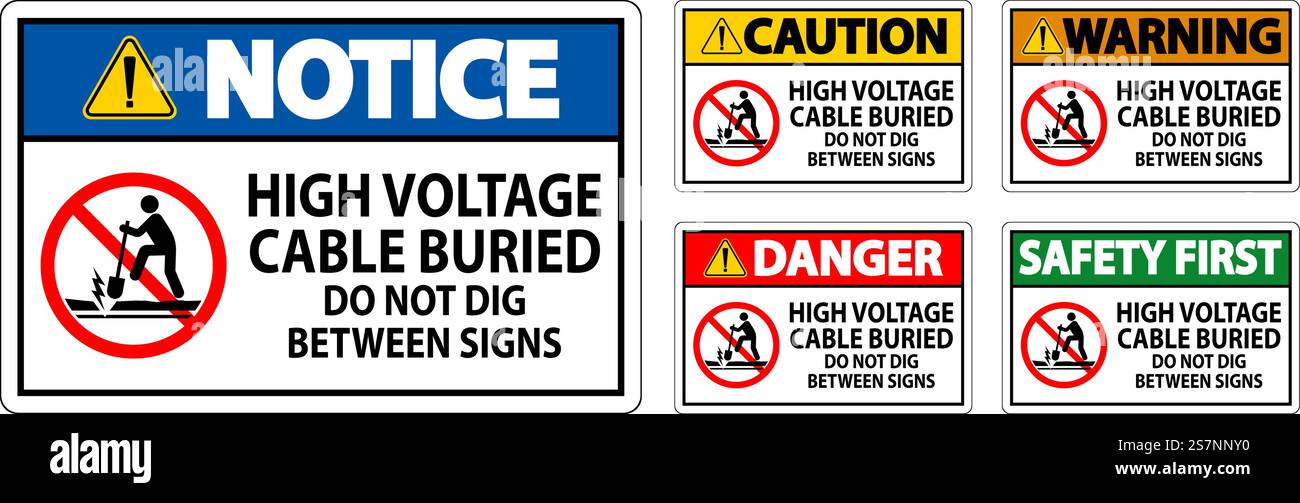 Danger Sign High Voltage Cable Buried. Do Not Dig Between Sign Stock ...