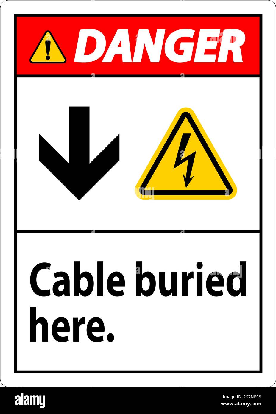 Danger Sign Cable Buried Here. With Down Arrow and Electric Shock ...