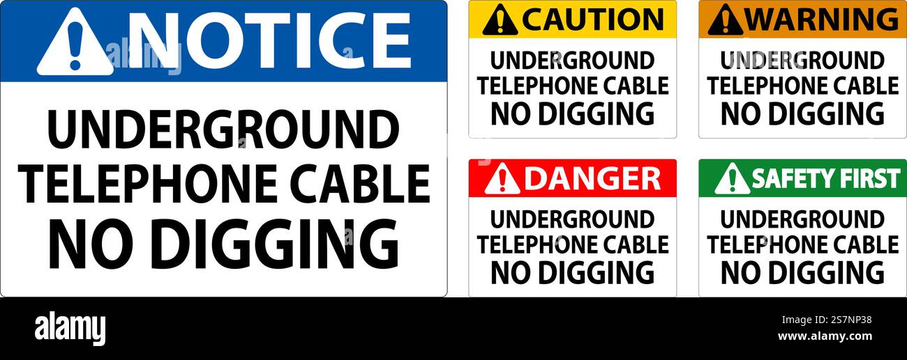Caution Sign, Underground Telephone Cable No Digging Stock Vector Image ...