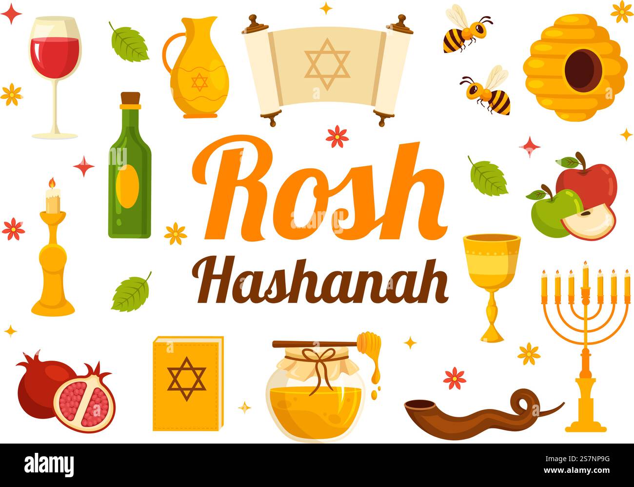 Happy Rosh Hashanah Vector Illustration of Jewish New Year Holiday with ...