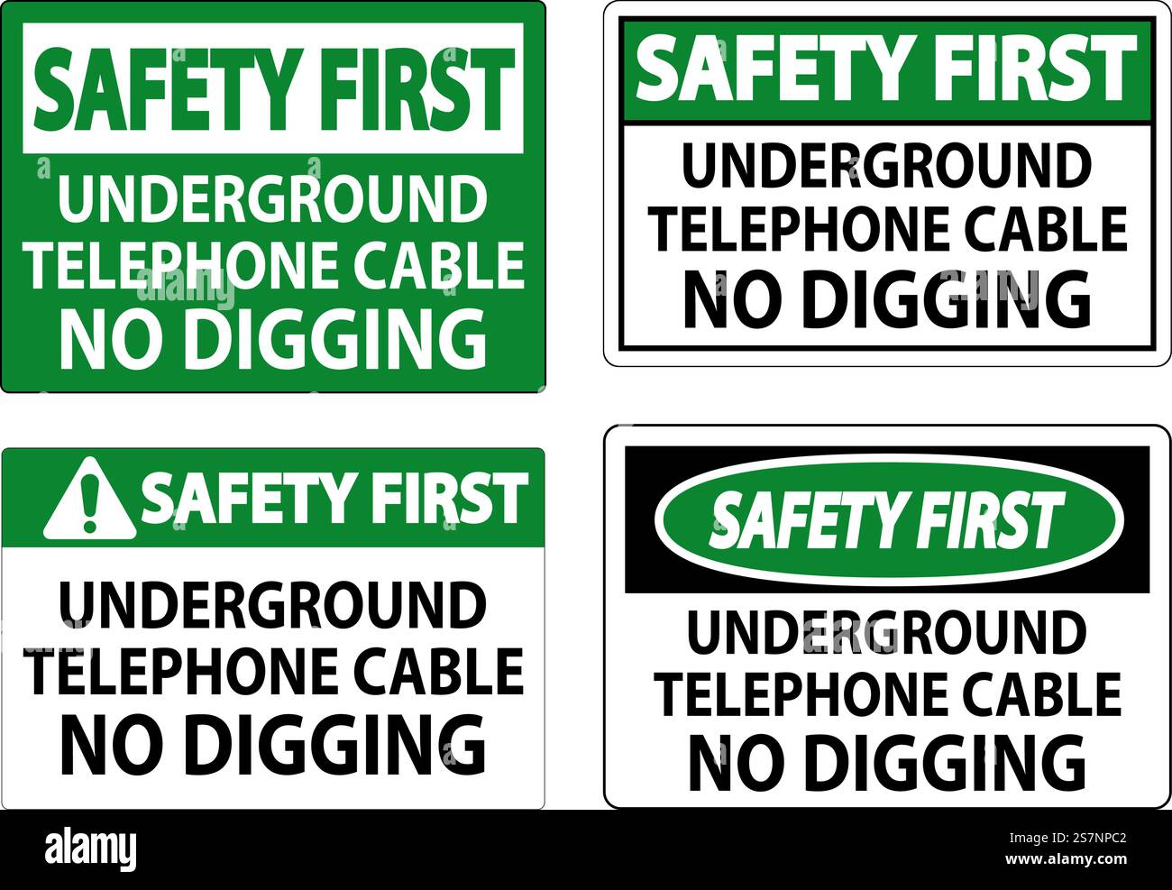 Safety First Sign, Underground Telephone Cable No Digging Stock Vector ...
