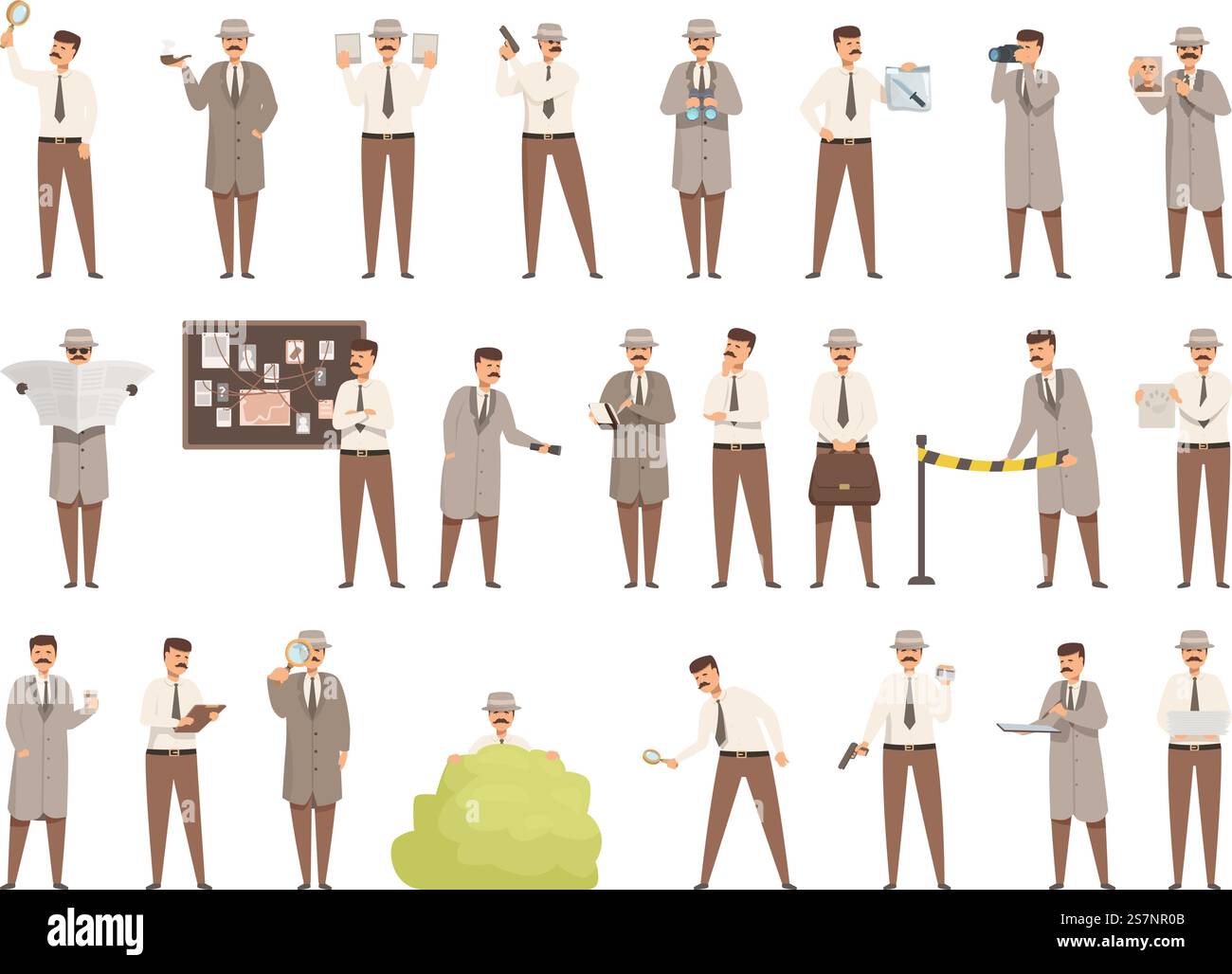 Criminal investigator icons set cartoon vector. Police detective. Desk ...