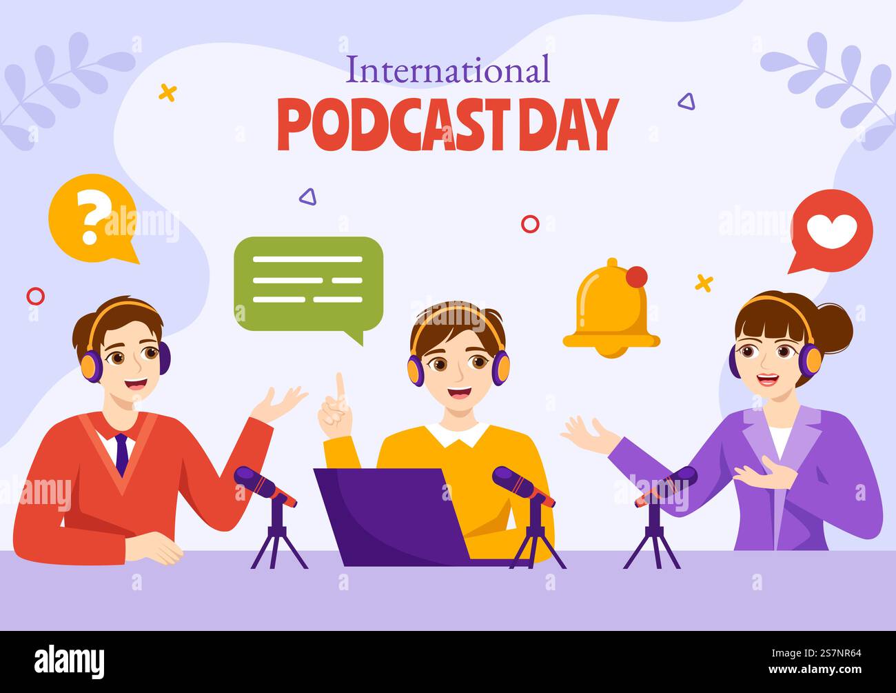 Podcast Day Social Media Background Flat Cartoon Hand Drawn Templates ...